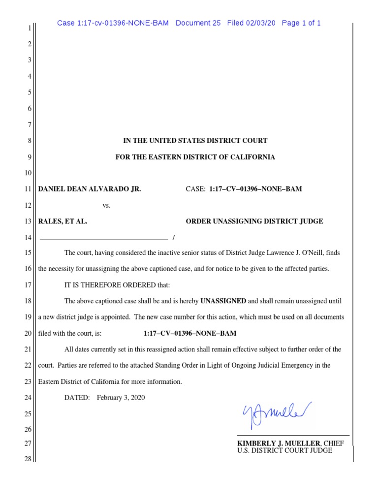 Case Unassigned Due to Judge's Senior Status | PDF