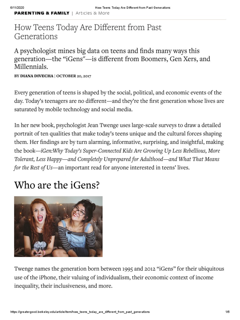 iGen: Today's Teens vs. Past Generations | PDF | Adolescence | Social Media