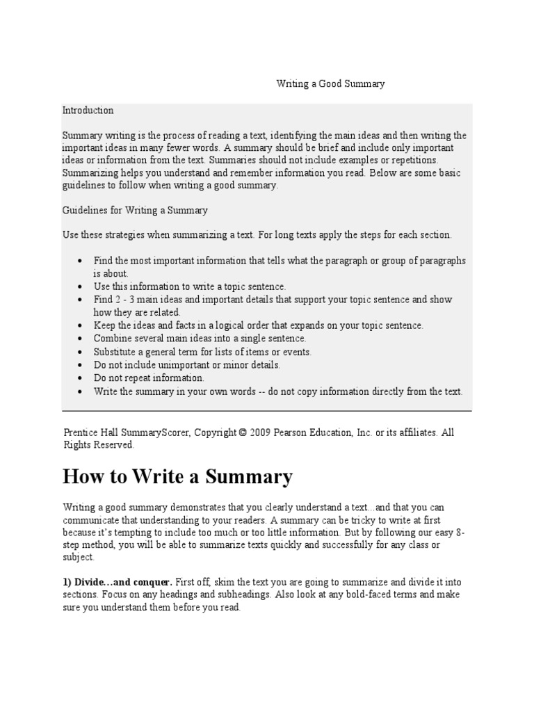 Writing A Good Summary | PDF | Writers | Essays