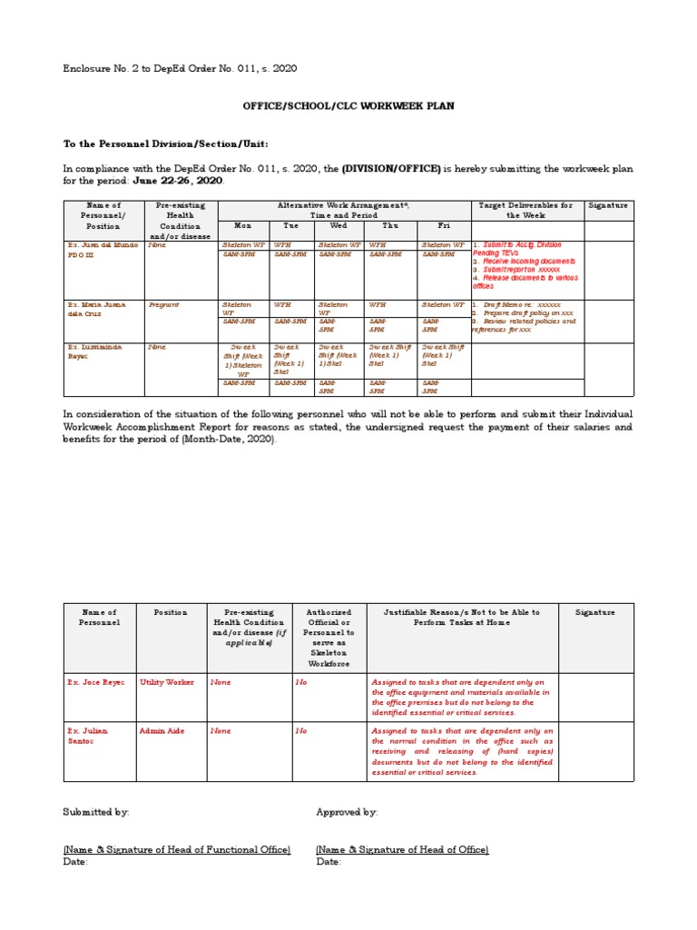 Office/School/Clc Workweek Plan | PDF | Government | Business
