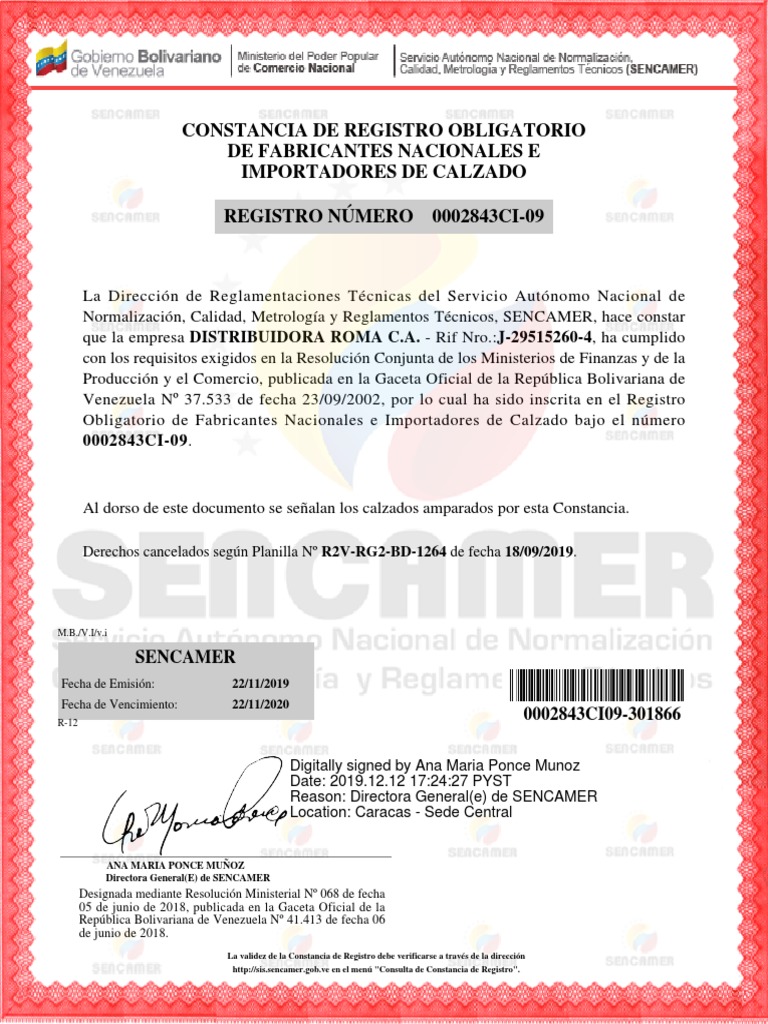 Certificado Sencamer | PDF | Business