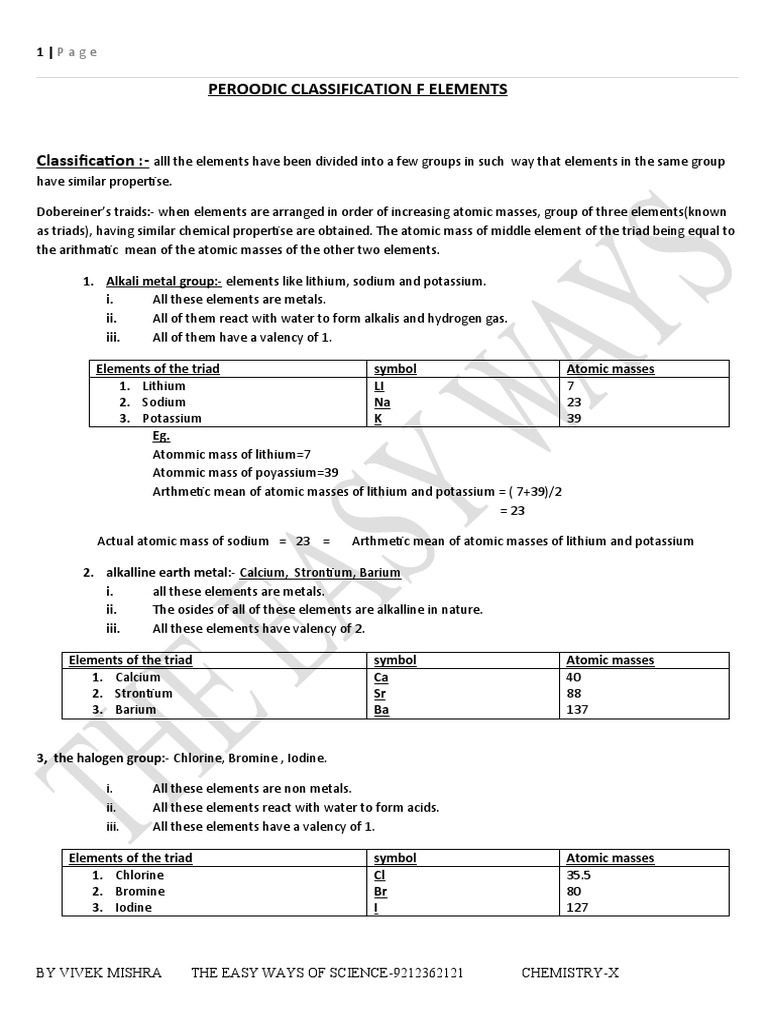 Periodic Classification of Elements | PDF | Periodic Table | Metals