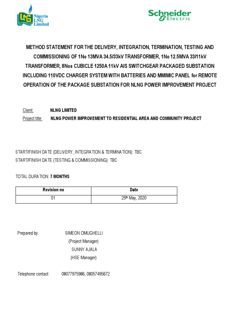 Method Statement - Installation of Transformers and E-House Rev 01 | PDF | Transformer | First Aid