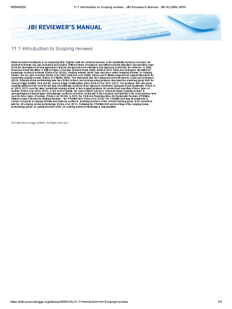 JBI Scoping Review Manual 2020 p1-3 PDF | PDF | Systematic Review ...