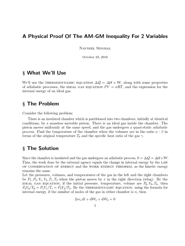 Physical proof of AM-GM inequality for 2 variables using thermodynamics ...