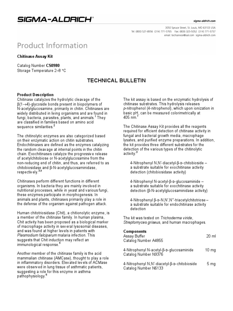 Technical Bulletin: Chitinase Assay Kit | PDF | Hydrolysis | Enzyme