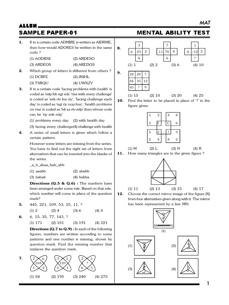 NTSE Sample Paper: Mental Ability Test | PDF | Workweek And Weekend