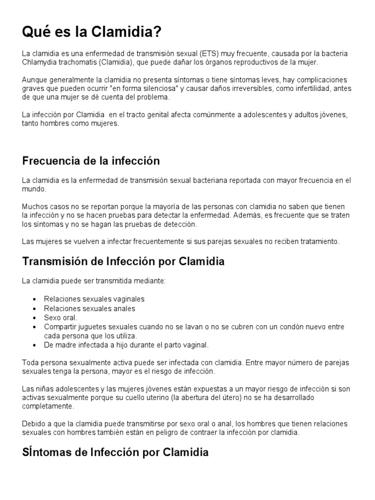 Clamidia: Síntomas y Tratamiento | PDF | Infección transmitida ...
