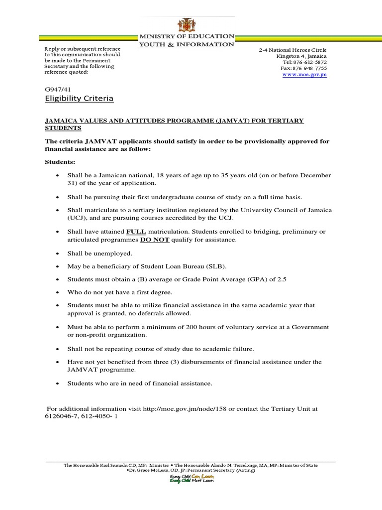 JAMVAT Scholarship Eligibility Criteria | PDF | Jamaica | Students