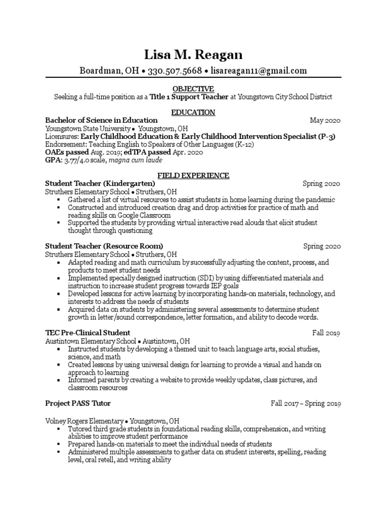 Lisa Reagan - Resume 1 | PDF | Individualized Education Program | Teachers