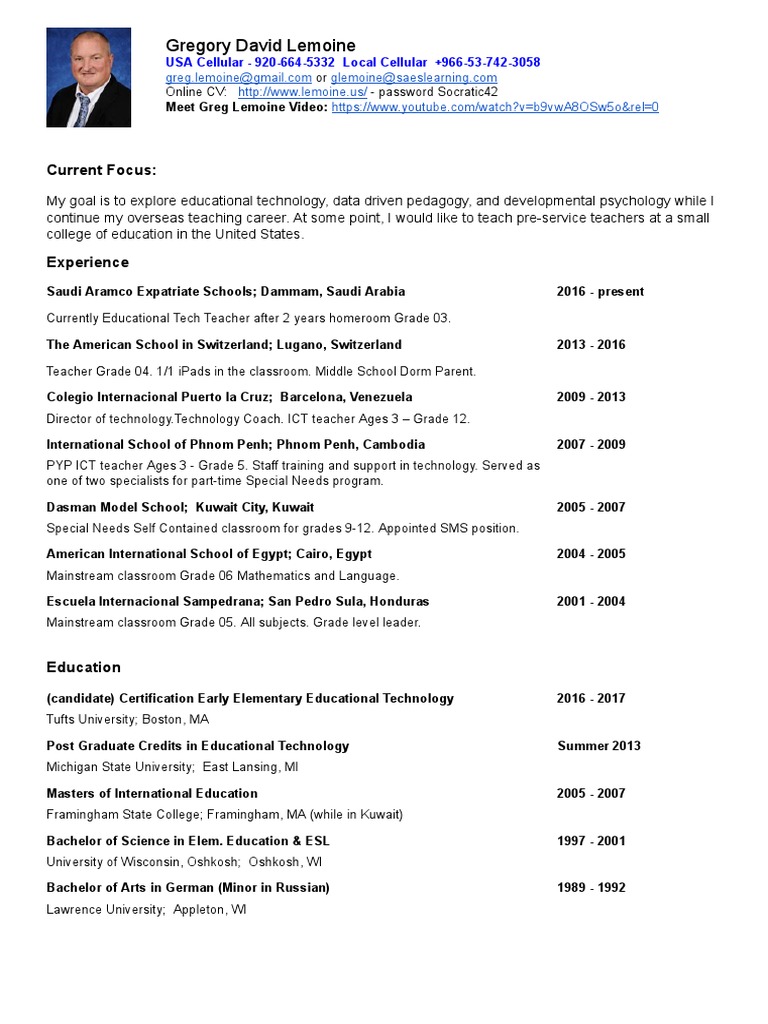 Gregory David Lemoine: Current Focus | PDF | Educational Technology ...