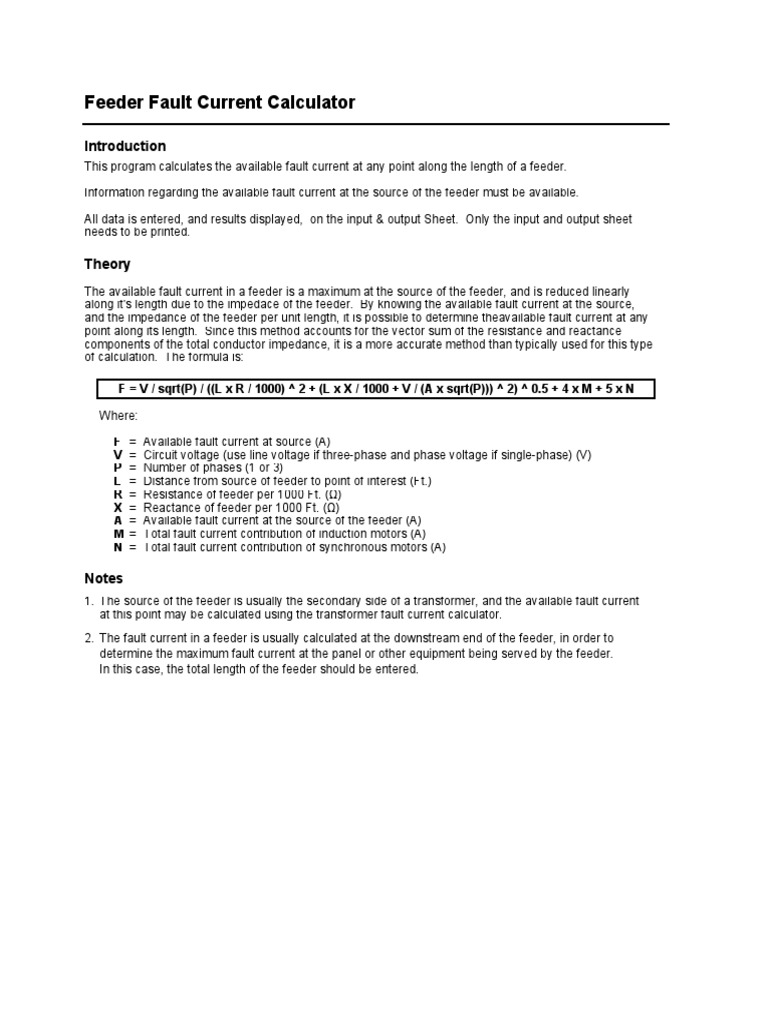 Feeder Fault Current Calculator | PDF | Electrical Impedance | Power ...