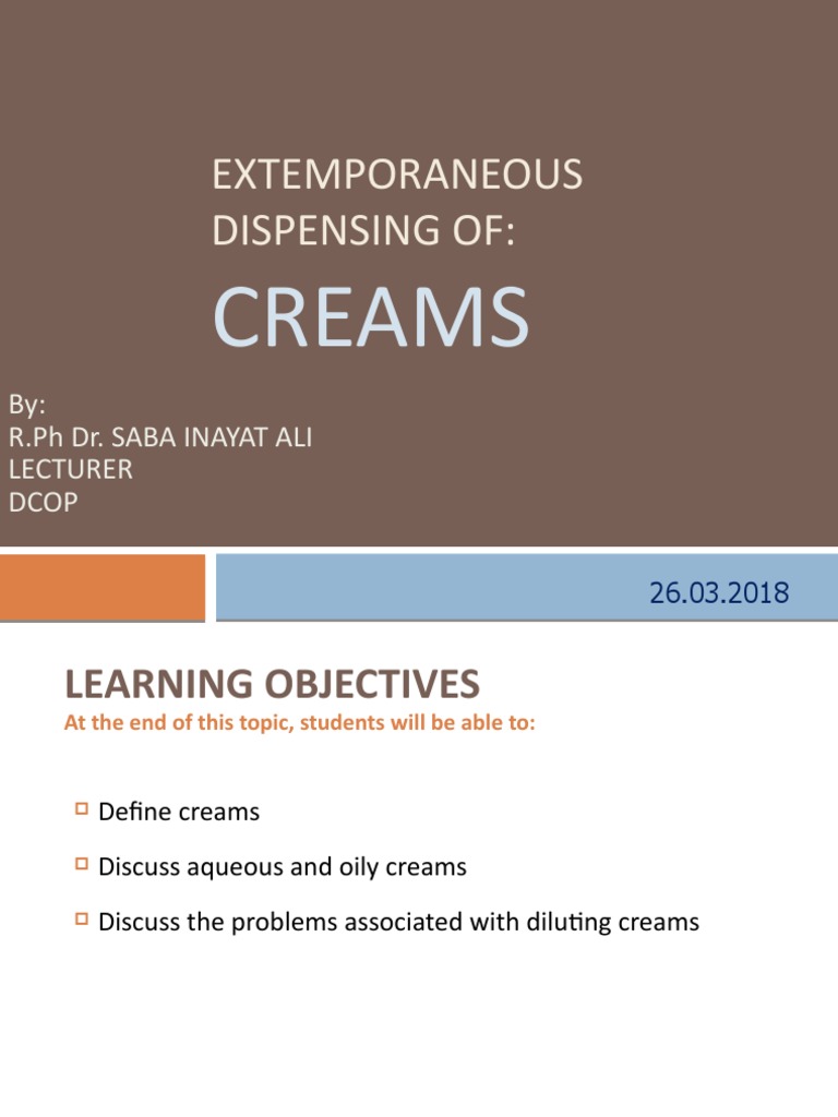 Extemporaneous Dispensing of Creams | PDF | Emulsion | Phase (Matter)