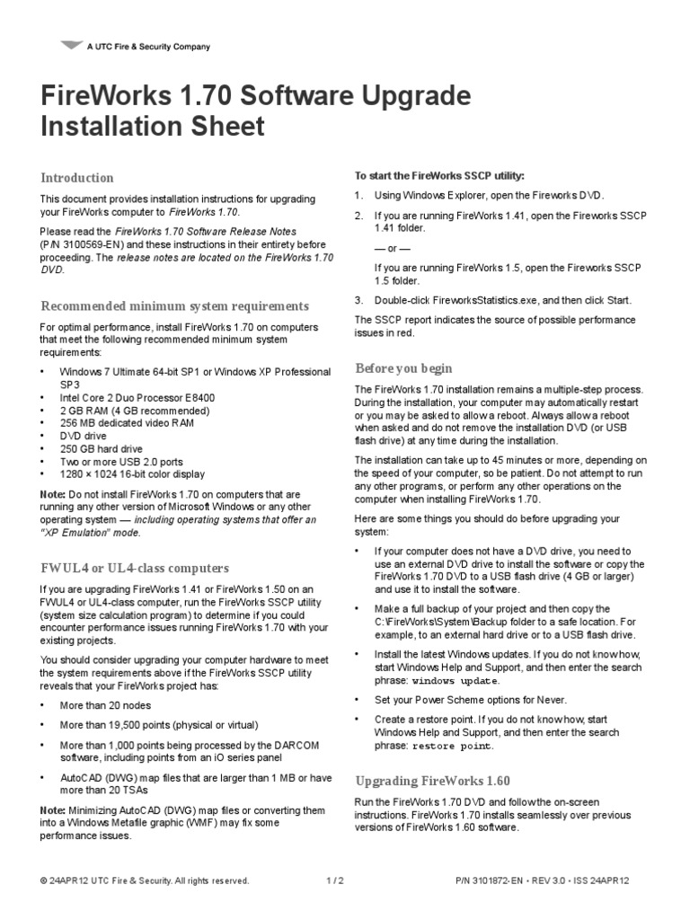 3101872-EN R3.0 FireWorks 1.7X Software Upgrade Installation Sheet ...