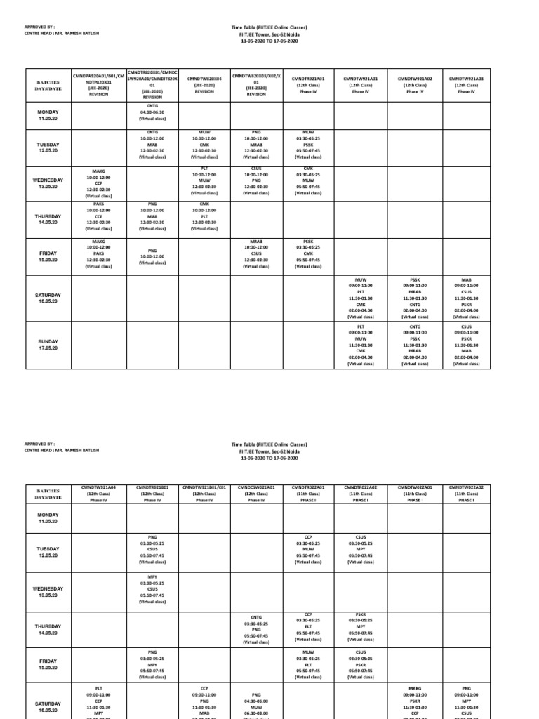 Click Here For Time Table of Fiitjee Tower, Sec-62, Noida - 2020-05-16T100149.374 | PDF