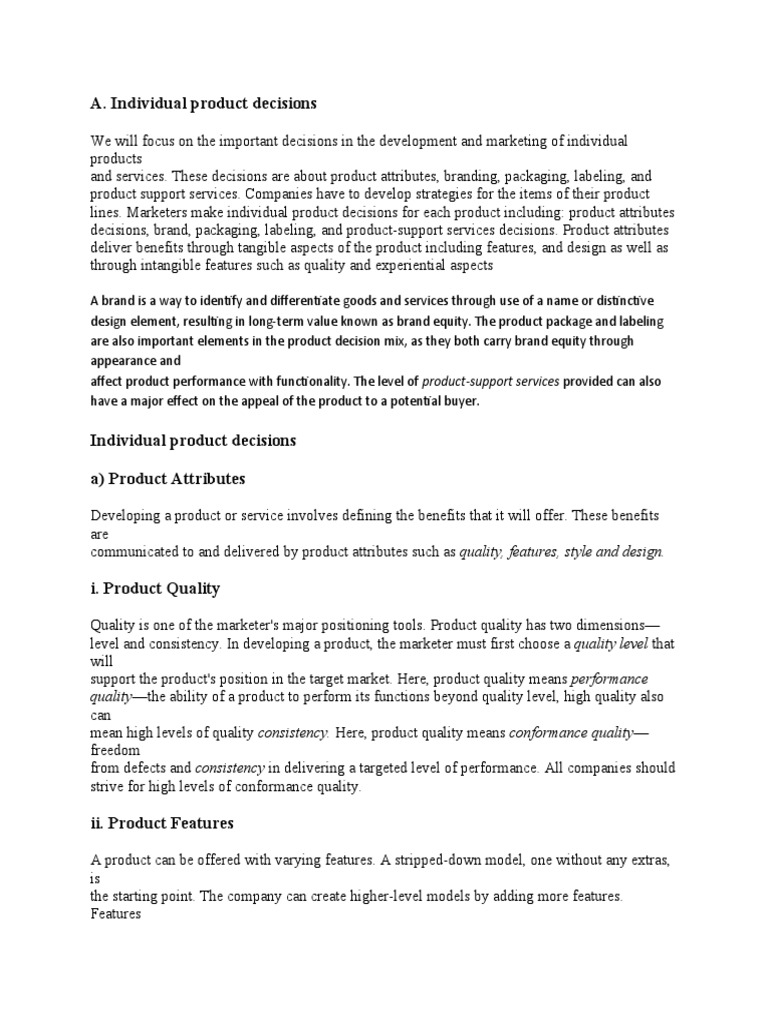 A. Individual Product Decisions | PDF | Brand | Marketing