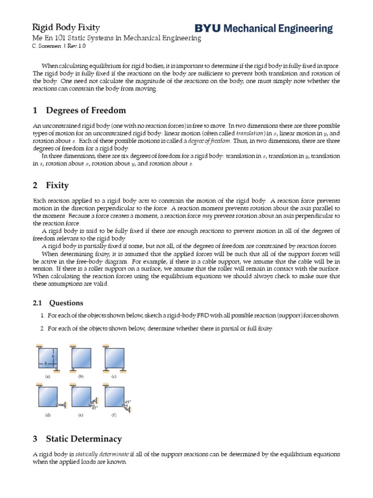 1 Degrees of Freedom: Rigid Body Fixity | PDF | Rotation | Rotation ...