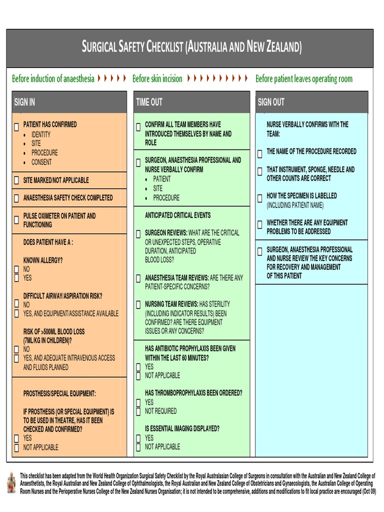 LST 2009 Surgical Safety Check List (Australia and New Zealand) PDF ...