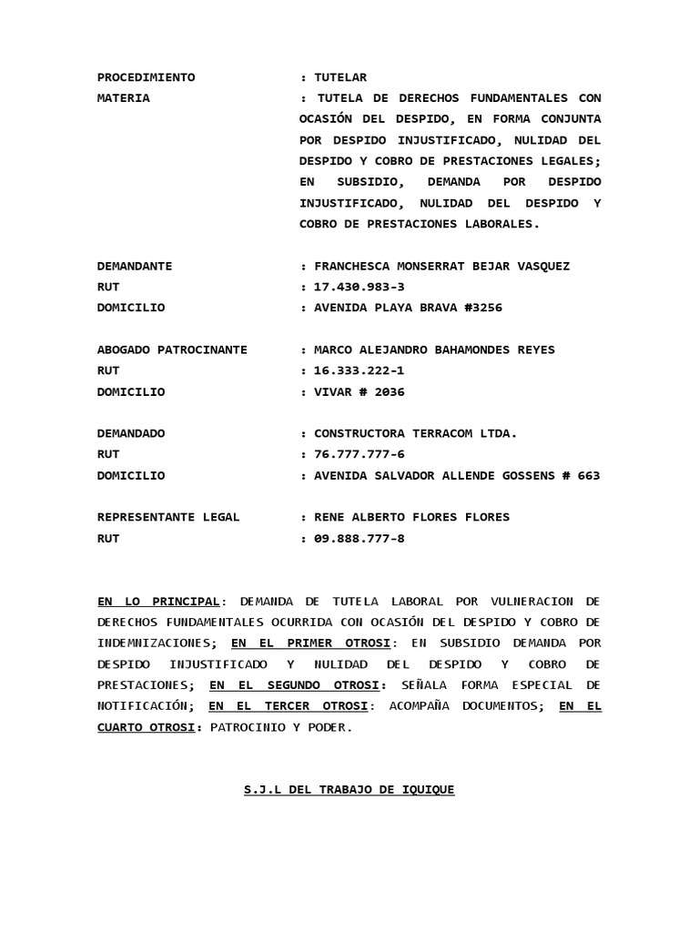 Demanda Laboral Tutela | PDF | Derecho laboral | Derecho Constitucional