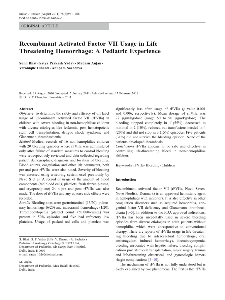 Recombinant Activated Factor VII Usage in Life Threatening Hemorrhage A ...
