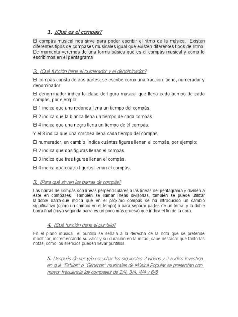 Definición y función del compás musical | PDF | Arte