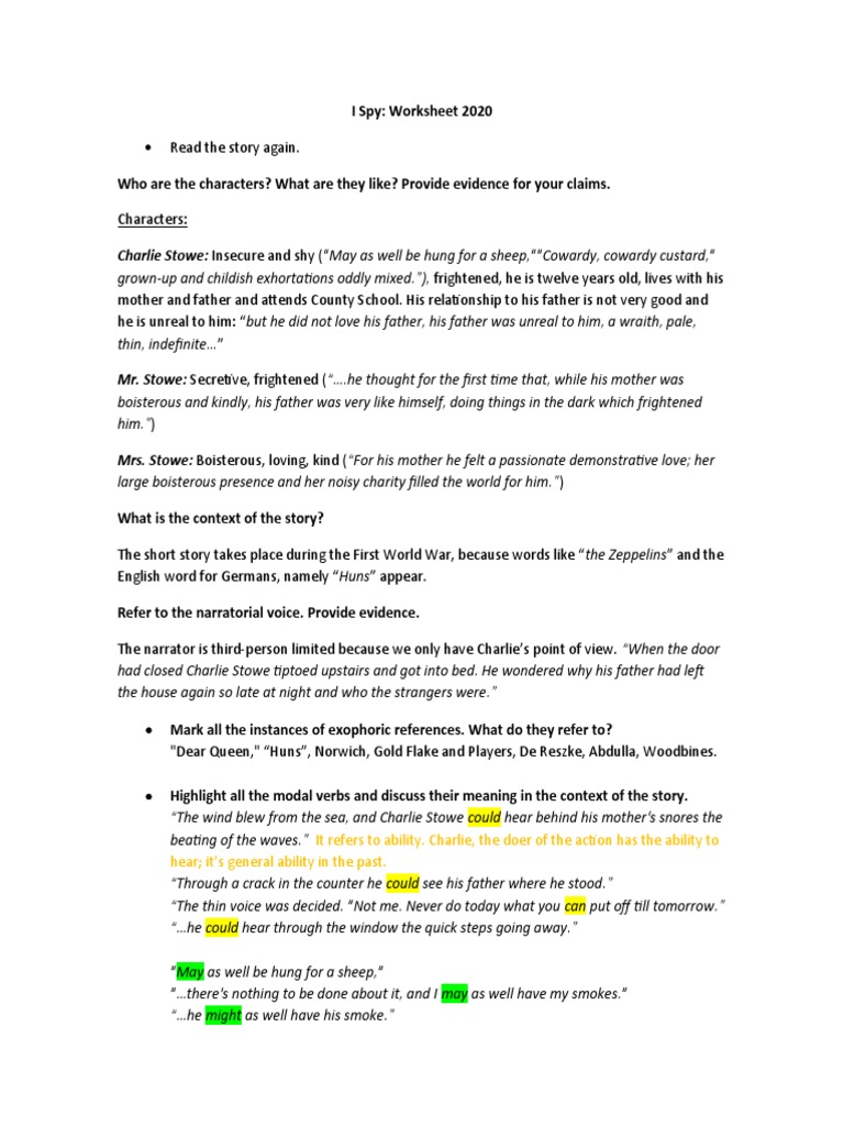 I Spy Questions | PDF | Narration | Verb