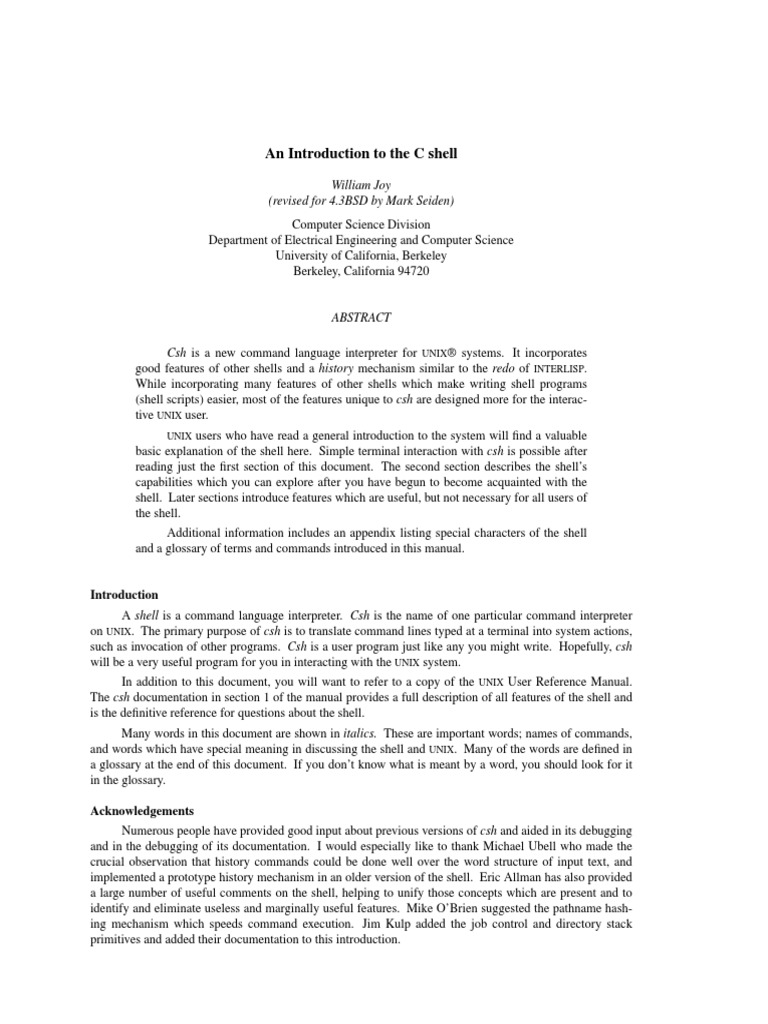 An Introduction To The C SHELL | PDF | Filename | Command Line Interface