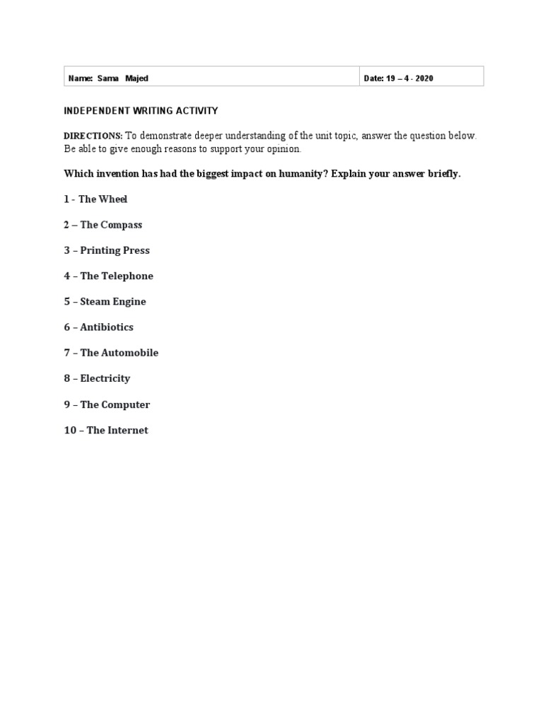 Gr8.Eng - Wk30.sun - Independent Writing Activity | PDF