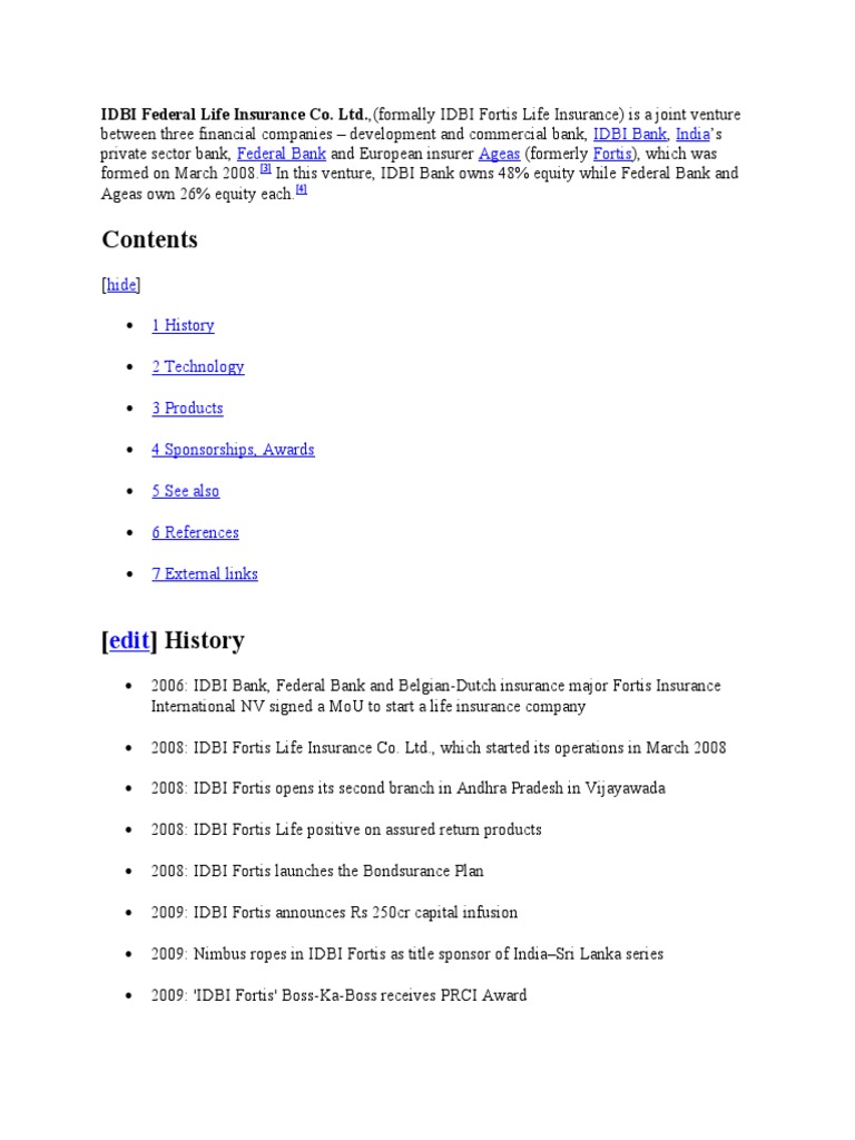 IDBI Federal Life Insurance Co | PDF | Banks | Service Industries