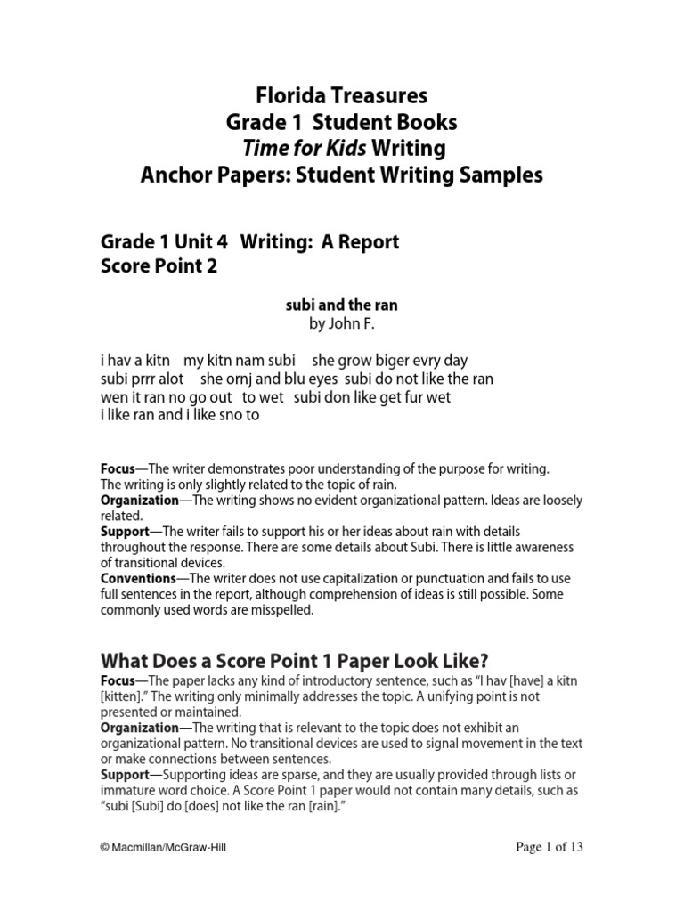 Florida Treasures Grade 1 Student Books Time For Kids Writing Anchor ...