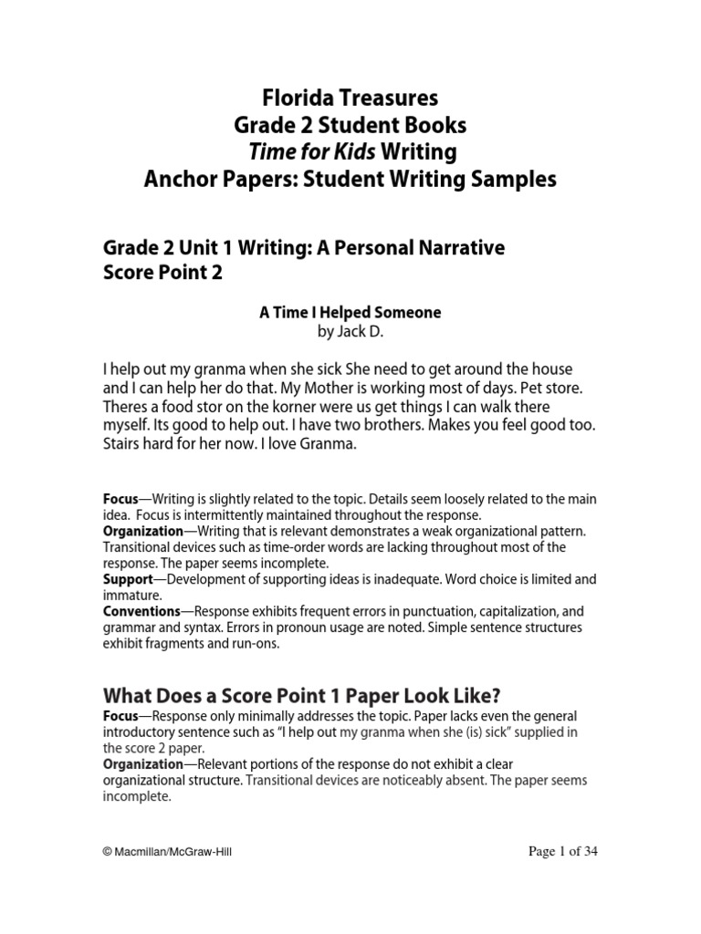 Florida Treasures Grade 2 Student Books Time For Kids Writing Anchor ...