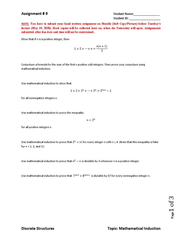 Assignment # 9 Induction 12 May 2020 | PDF | Conjecture | Mathematical ...