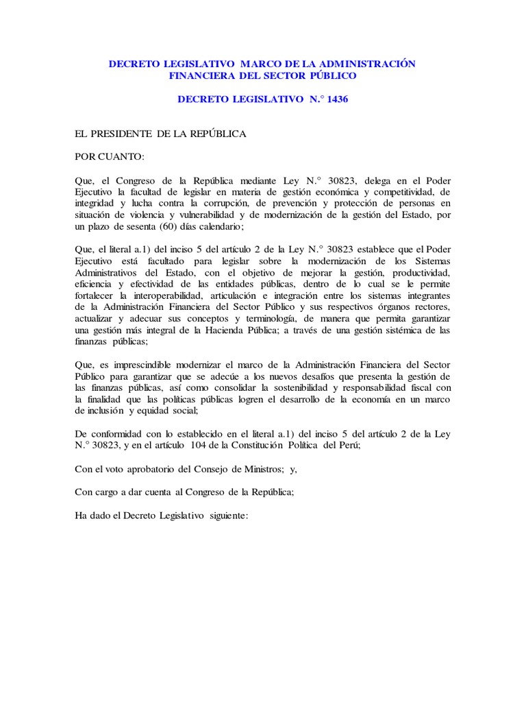5 Decreto Legislativo 1436 | PDF | Presupuesto | Presupuesto del gobierno