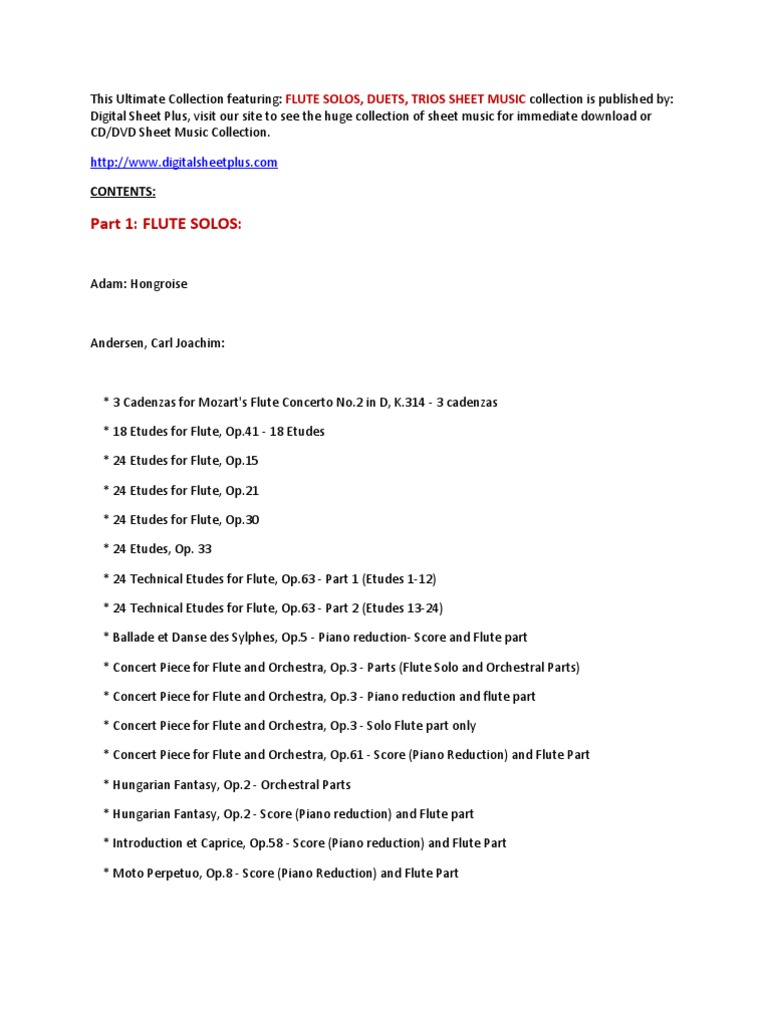 Flute Solos Duets Trios Sheet Music Collection | PDF | Cello | Viola