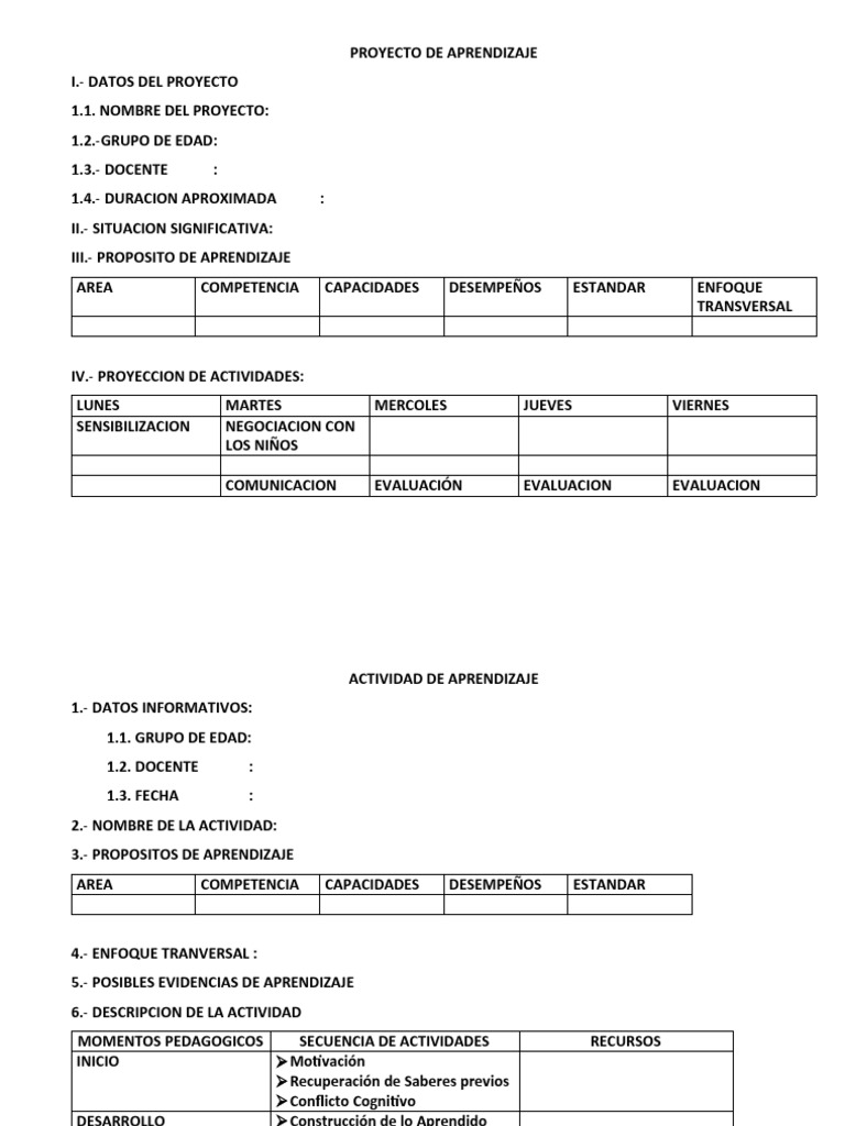 Esquema de Proyecto de Aprendizaje | PDF