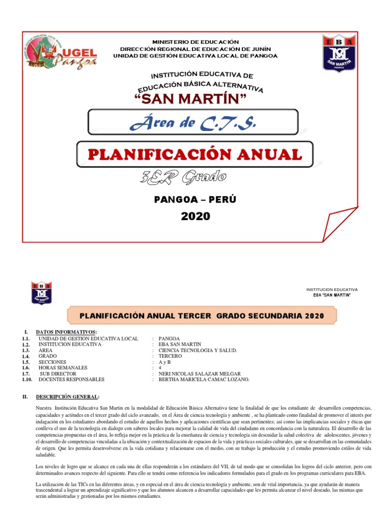 Planificación anual del área de Ciencia, Tecnología y Salud para tercer ...