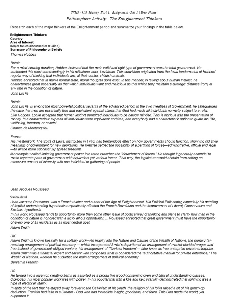 Enlightenment Thinkers Overview | PDF | Age Of Enlightenment | Thomas ...