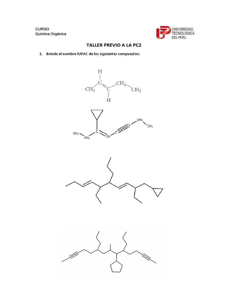 TALLER-PC2-Qu - Mica-Org - Nica-2020-1.pdf Filename UTF-8''TALLER-PC2-Química-Orgánica-2020-1 | PDF