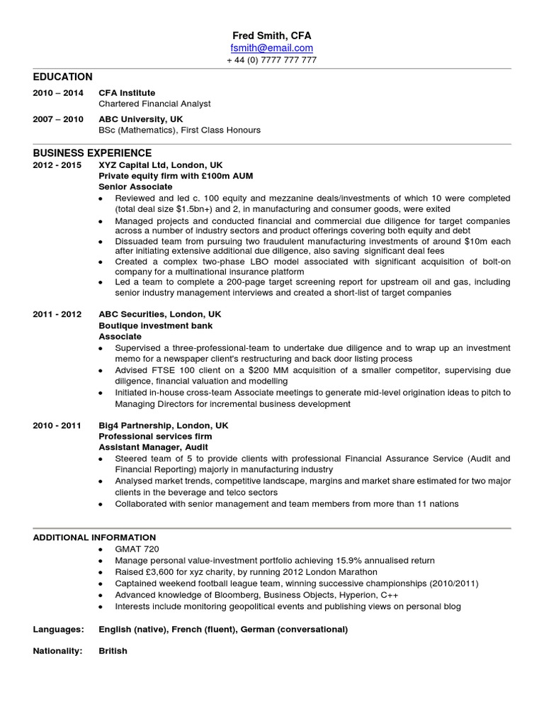 LBS CV Template | PDF | Investment Banking | Mergers And Acquisitions