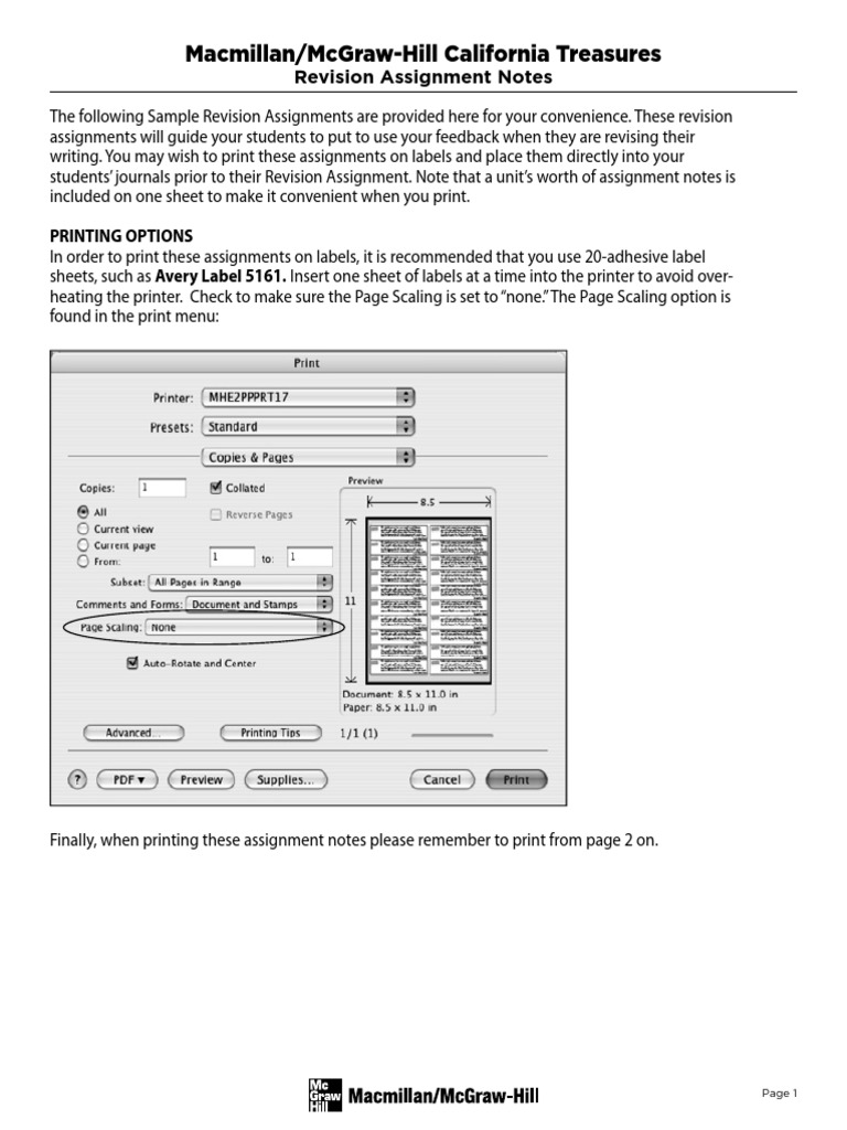 Macmillan/Mcgraw-Hill California Treasures: Revision Assignment Notes | PDF