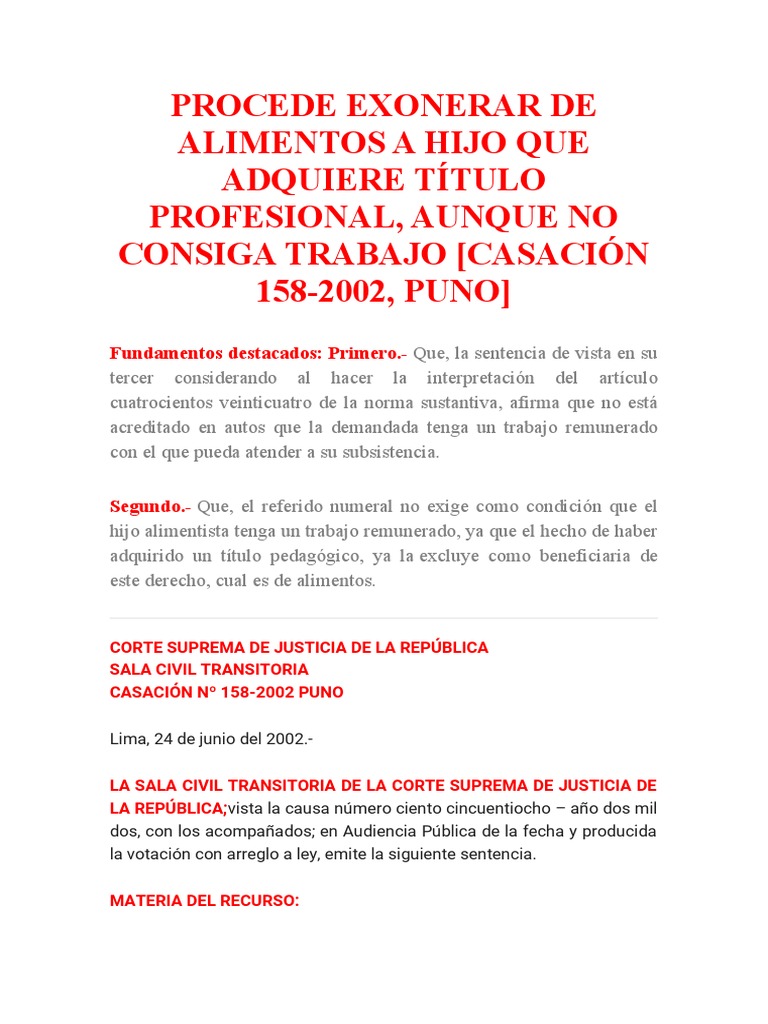 Procede Exonerar de Alimentos A Hijo Que Adquiere Título Profesional ...