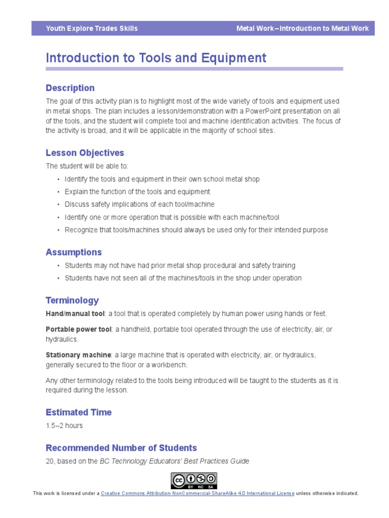 Introduction To Tools and Equipment: Description | PDF | Metalworking ...