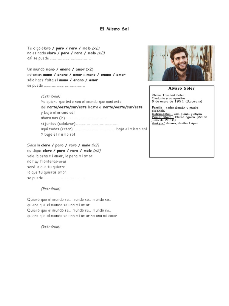 "Bajo el Mismo Sol: Álvaro Soler" | PDF | Artes del Lenguaje y ...