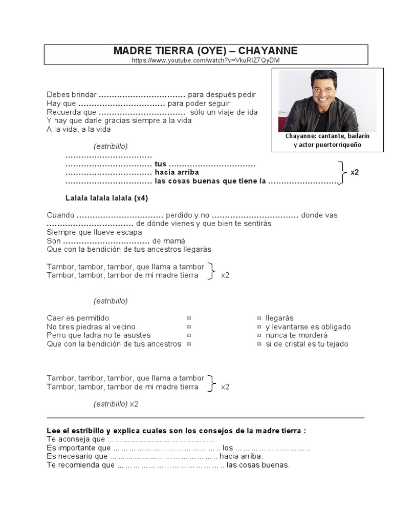 Letra de "Madre Tierra" - Chayanne | PDF