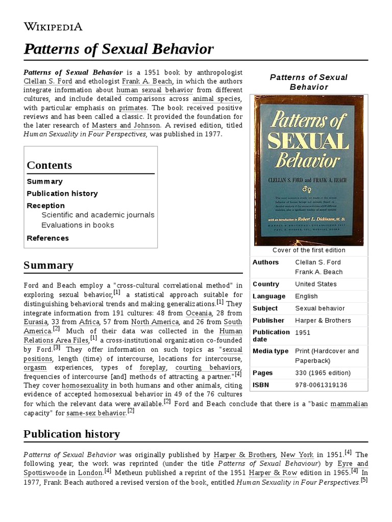 Patterns Of Sexual Behavior Is A 1951 Book By Anthropologist Pdf Psychological Concepts 