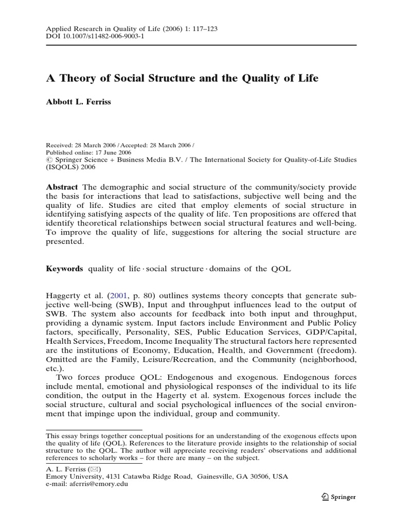 Social Structure's Impact on Quality of Life | PDF | Quality Of Life ...