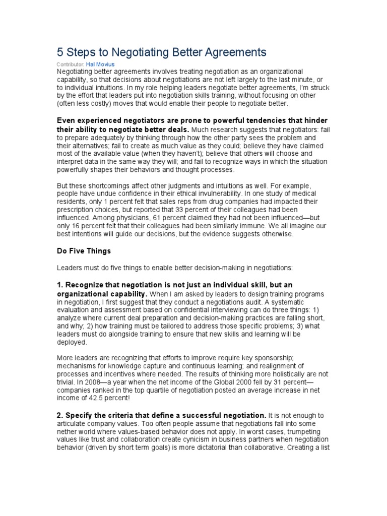 5 Steps To Negotiating Better Agreements | PDF | Negotiation | Leadership