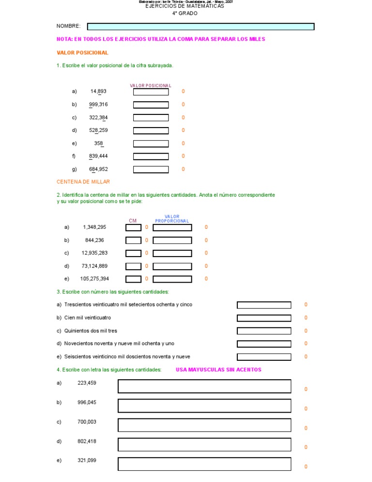 Práctica De Valor Posicional
