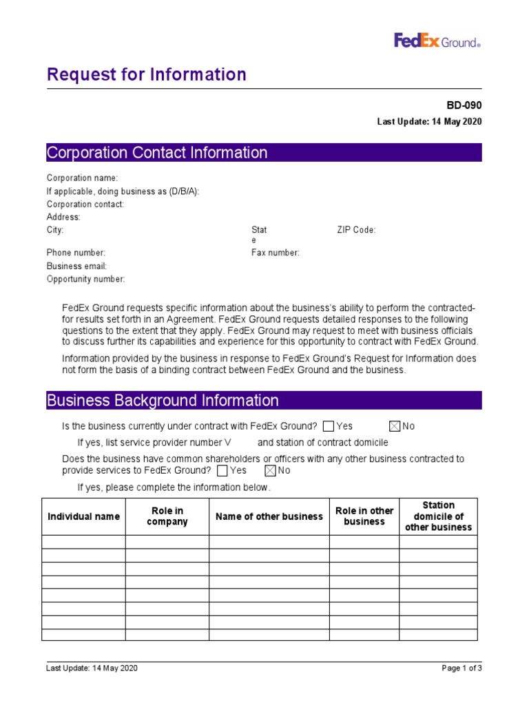 FedEx Ground RFI Response | PDF | Safety | Vehicles