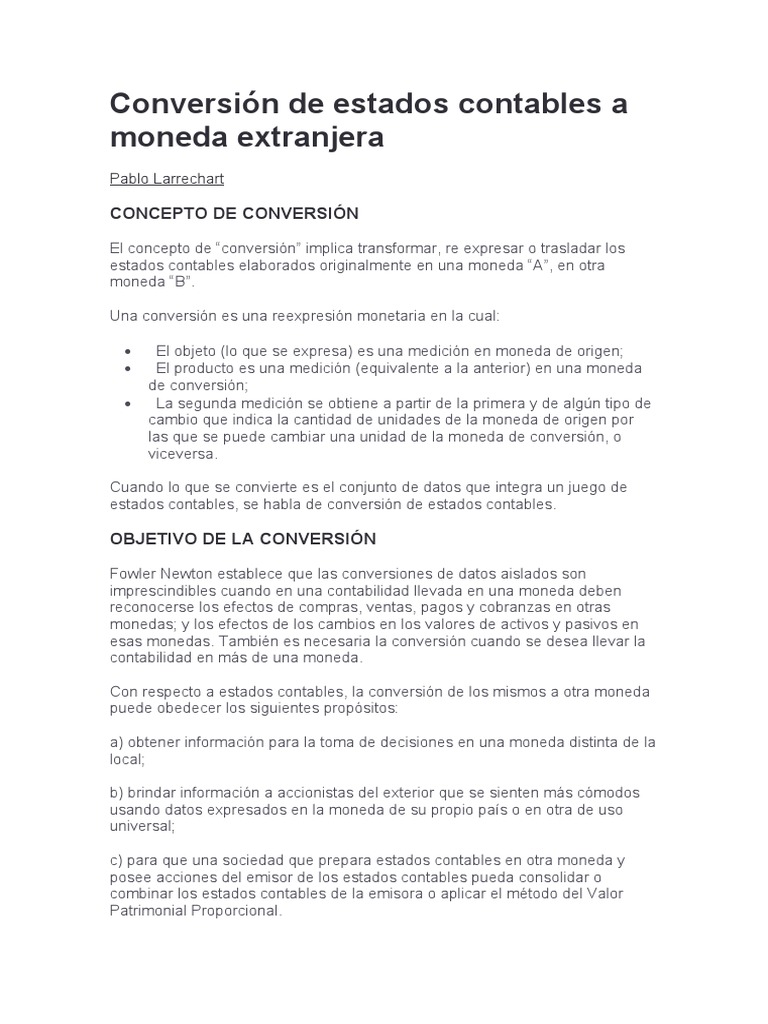 Conversión de Estados Contables A Moneda Extranjera | PDF ...